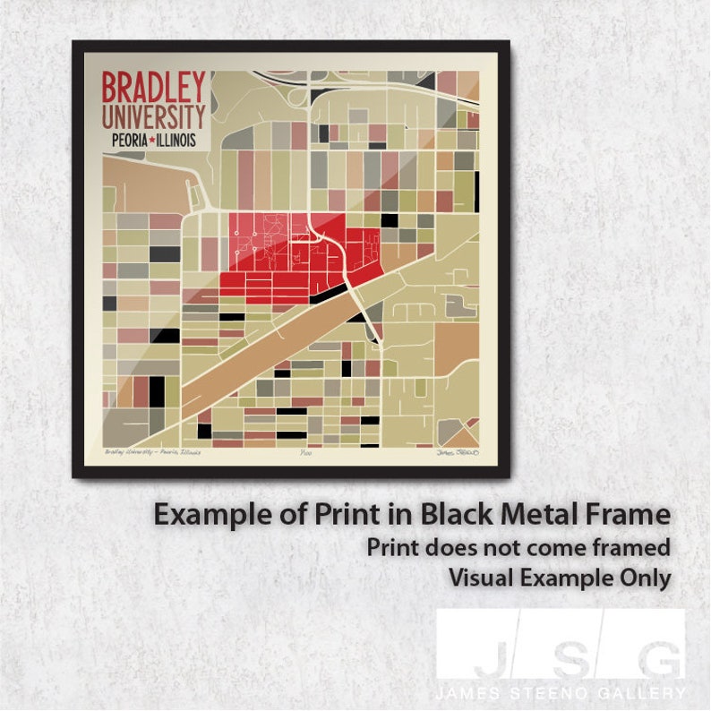 Bradley University Peoria Illinois Campus Art Map Print - Etsy
