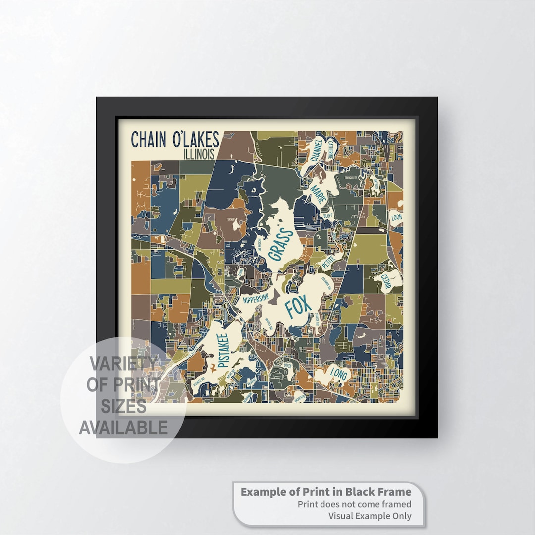 Chain O'lakes, Illinois Art Map Print by James Steeno (fox Lake, Grass ...