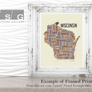 Wisconsin State Typography County Map Art Print by James Steeno (WI ...