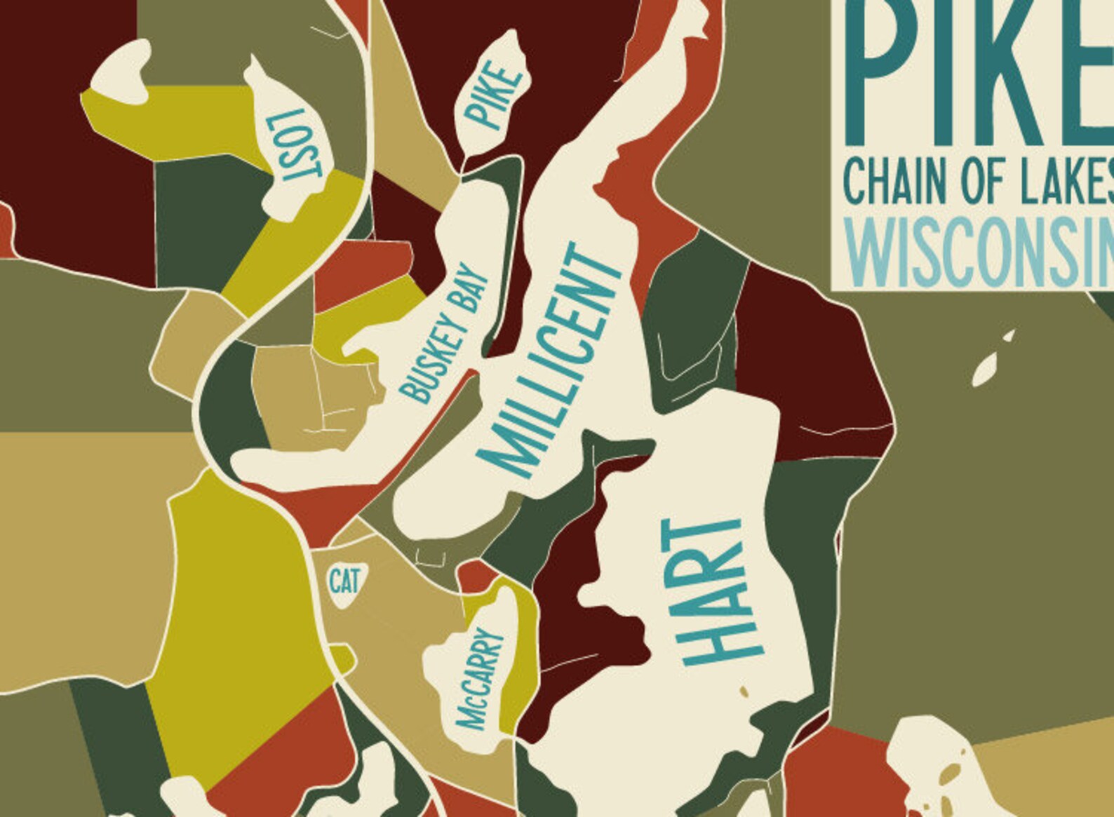 Iron River Pike Chain of Lakes Wisconsin Art Map Print | Etsy