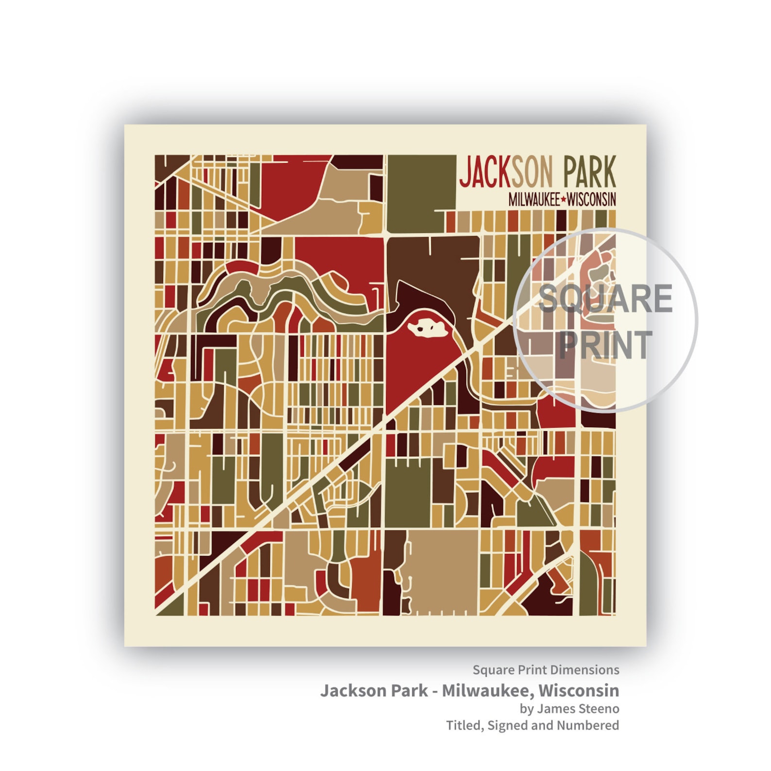 Jackson Park Neighborhood Milwaukee Wisconsin Art Map Print - Etsy