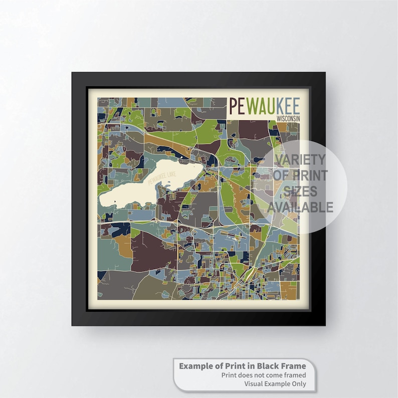 Pewaukee Wisconsin Art Map Print waukesha County Lake - Etsy
