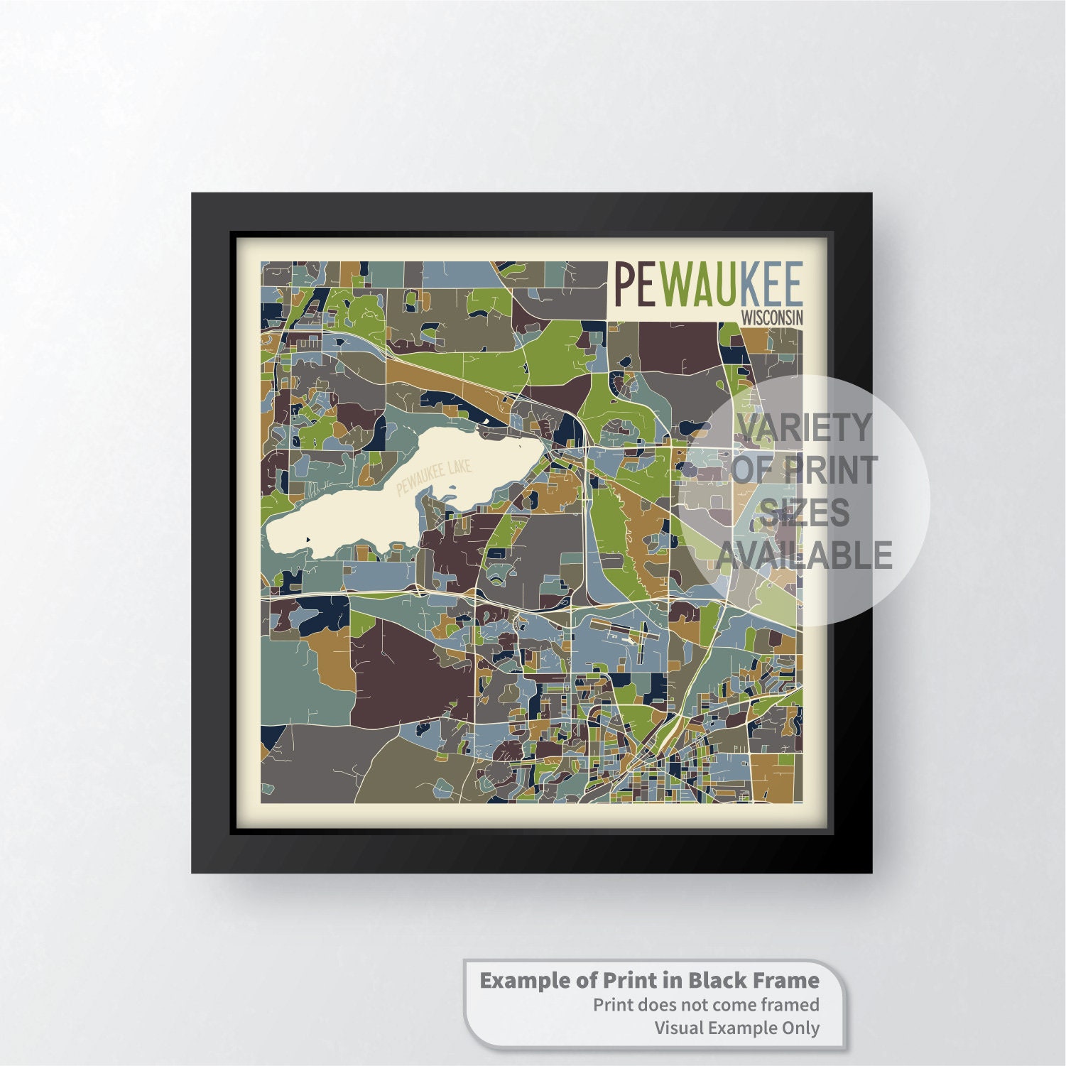 Pewaukee - Wisconsin Art Map Print (waukesha County, Lake Country ...