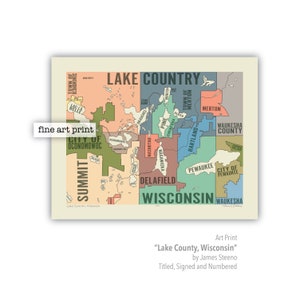 Lake Country Wisconsin Typography Map Art Print by James Steeno - Etsy