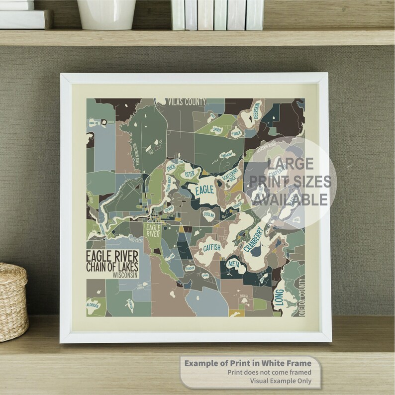 Eagle River Chain of Lakes Wisconsin Art Map Print vilas - Etsy