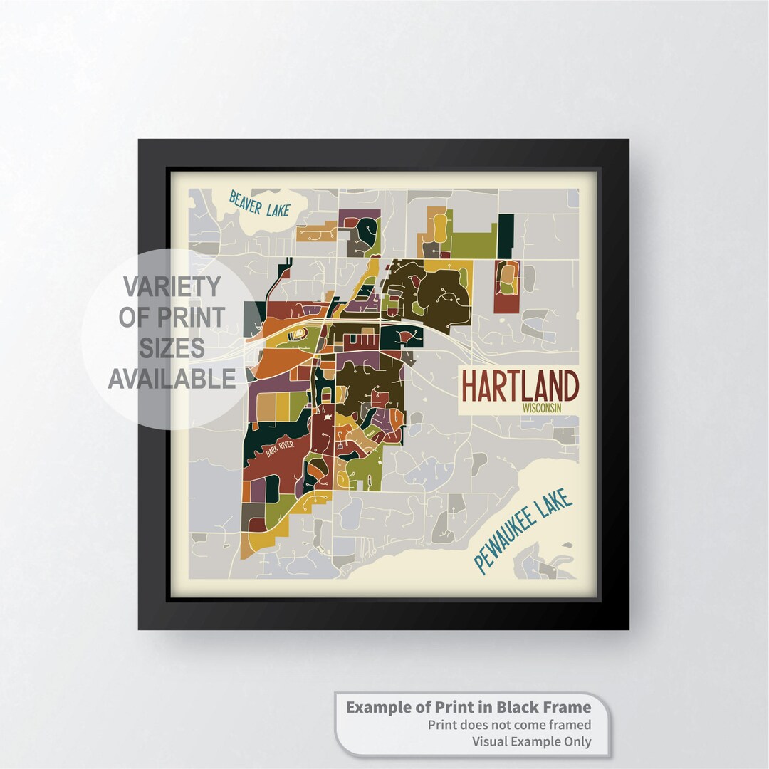 Hartland, Wisconsin Art Map Print (waukesha County WI Lake Country) by ...