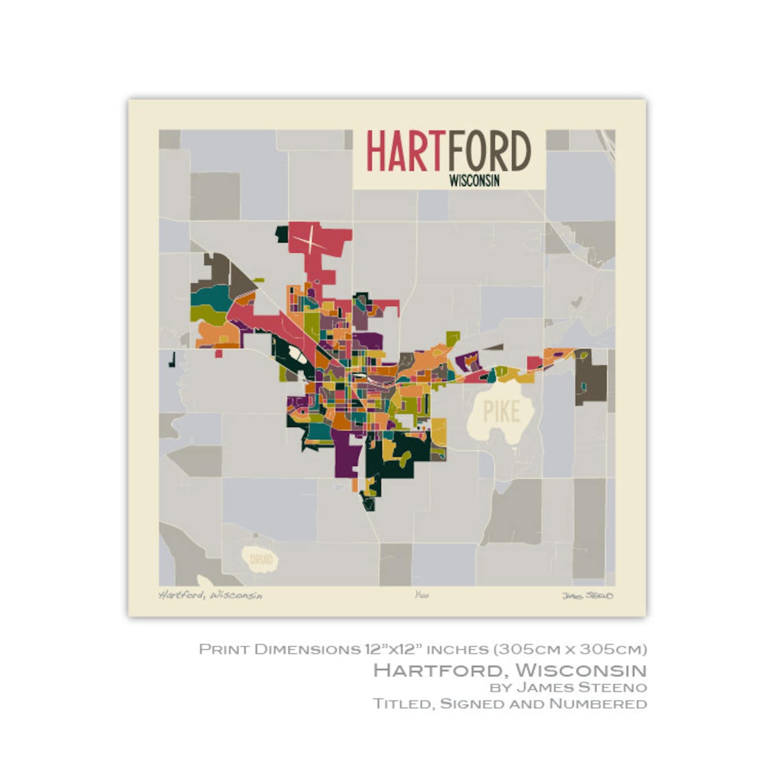 Hartford Wisconsin City Art Map Print washington and Dodge | Etsy
