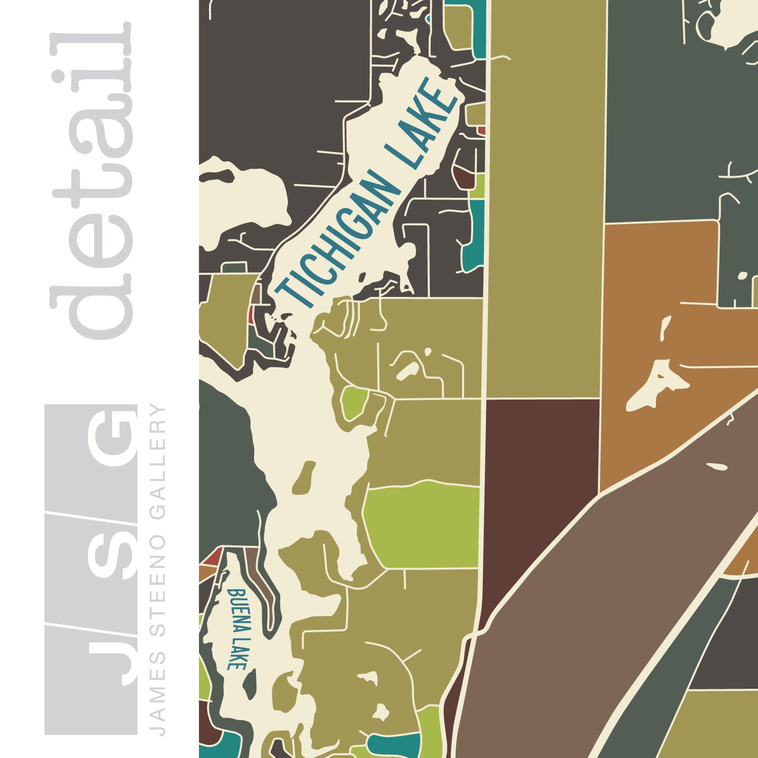 Tichigan Lake Buena Lake Fox River Wisconsin Art Map Print | Etsy