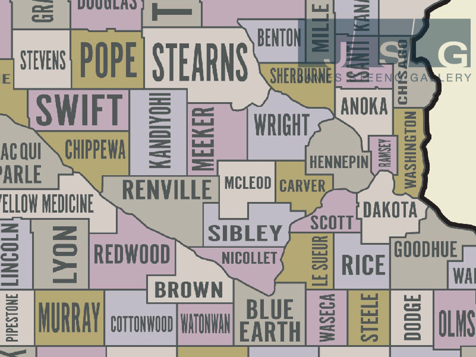 Minnesota State Typography County Map Art Print by James - Etsy