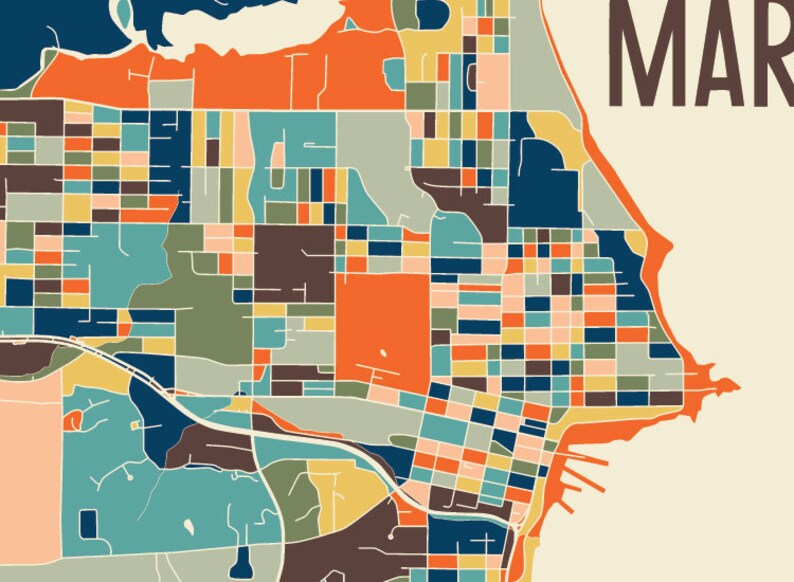 Marquette Michigan City Art Map Print marquette County Upper - Etsy