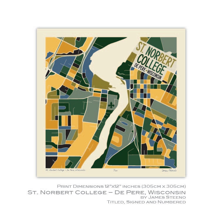 St Norbert College - De Pere, Wisconsin Campus Art Map Print by James ...