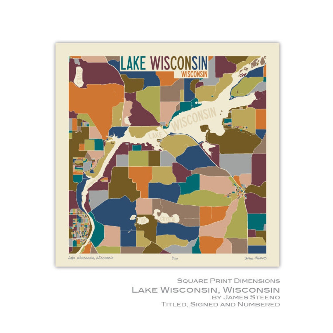 Lake Wisconsin columbia and Sauk Counties Art Map Print by - Etsy