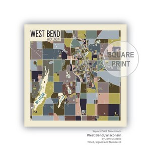 West Bend, Wisconsin Art Map Print (washington County) by James Steeno ...