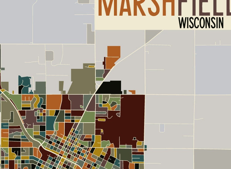 Marshfield Wisconsin City Art Map Print Wood County and | Etsy