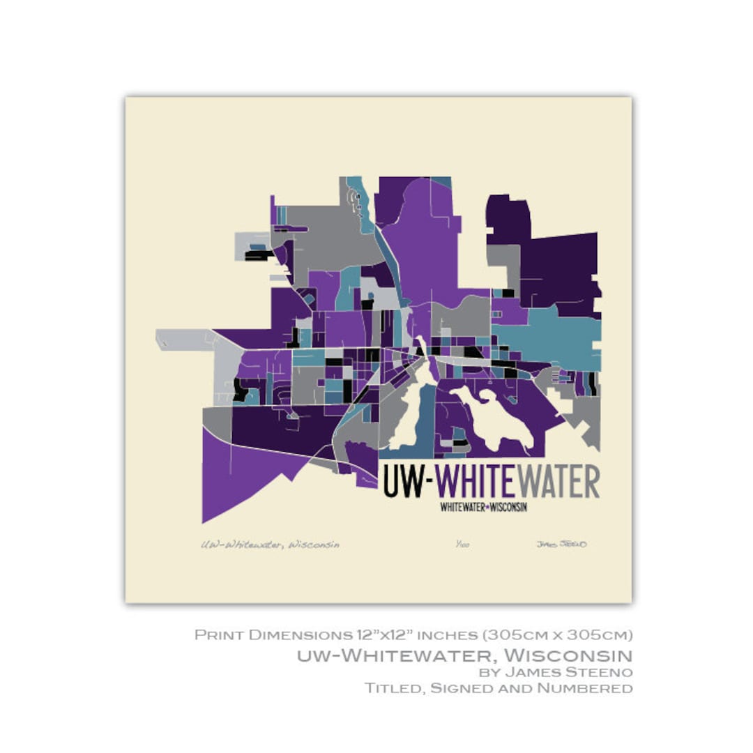 Whitewater – Wisconsin University Campus Art Map Print by James Steeno ...