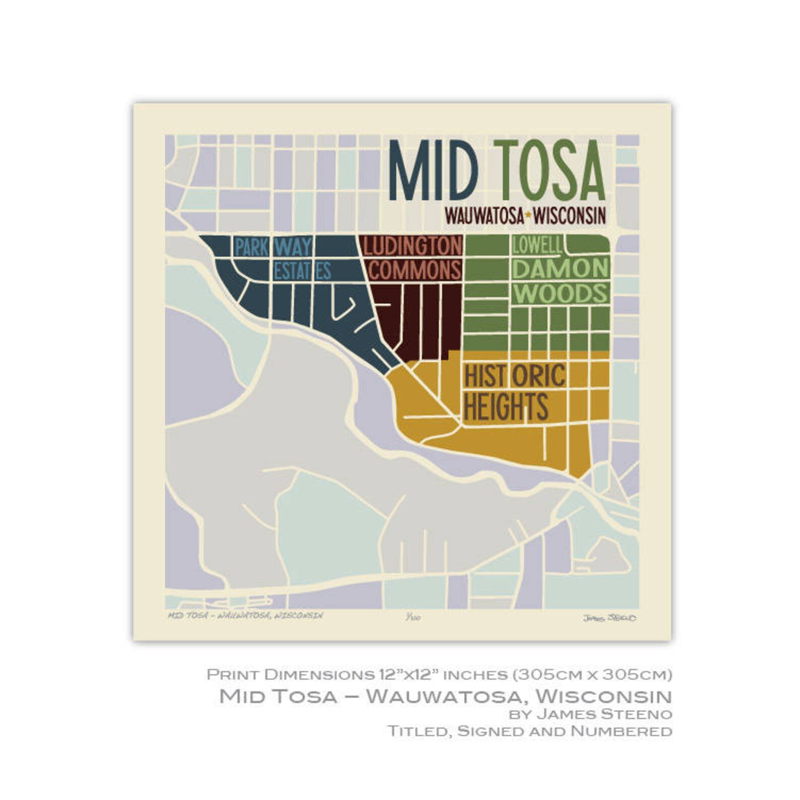 Mid Tosa Wauwatosa Wisconsin Neighborhood Art Map Print - Etsy