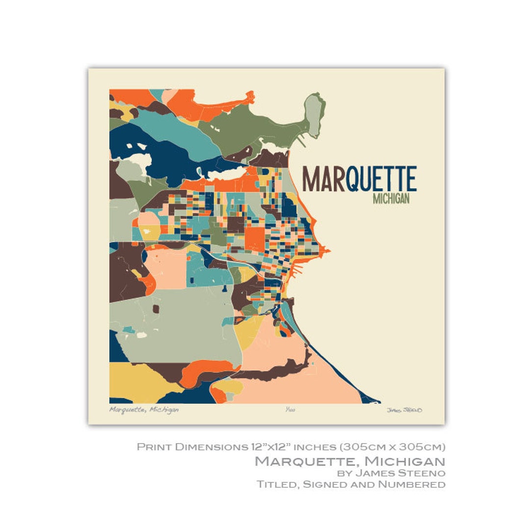 Marquette, Michigan City Art Map Print marquette County Upper Michigan ...