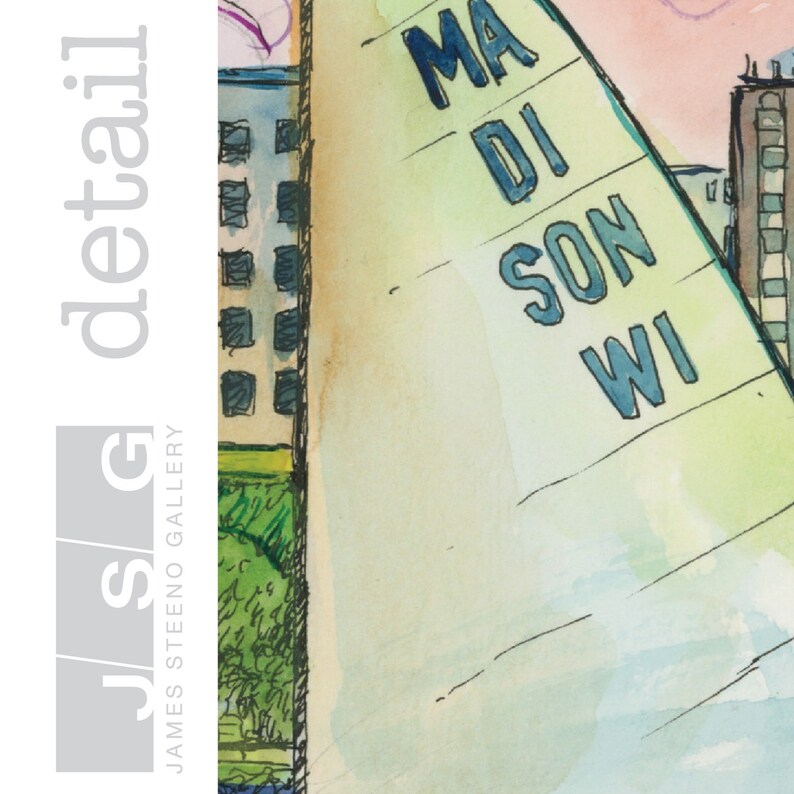 Madison Sunset Sailing Wisconsin Skyline Pen, Ink and Watercolor Art ...