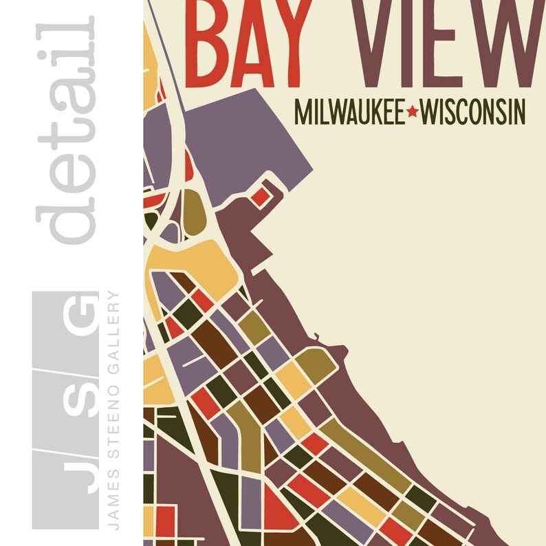 Bay View Neighborhood Milwaukee Wisconsin Art Map Print by | Etsy
