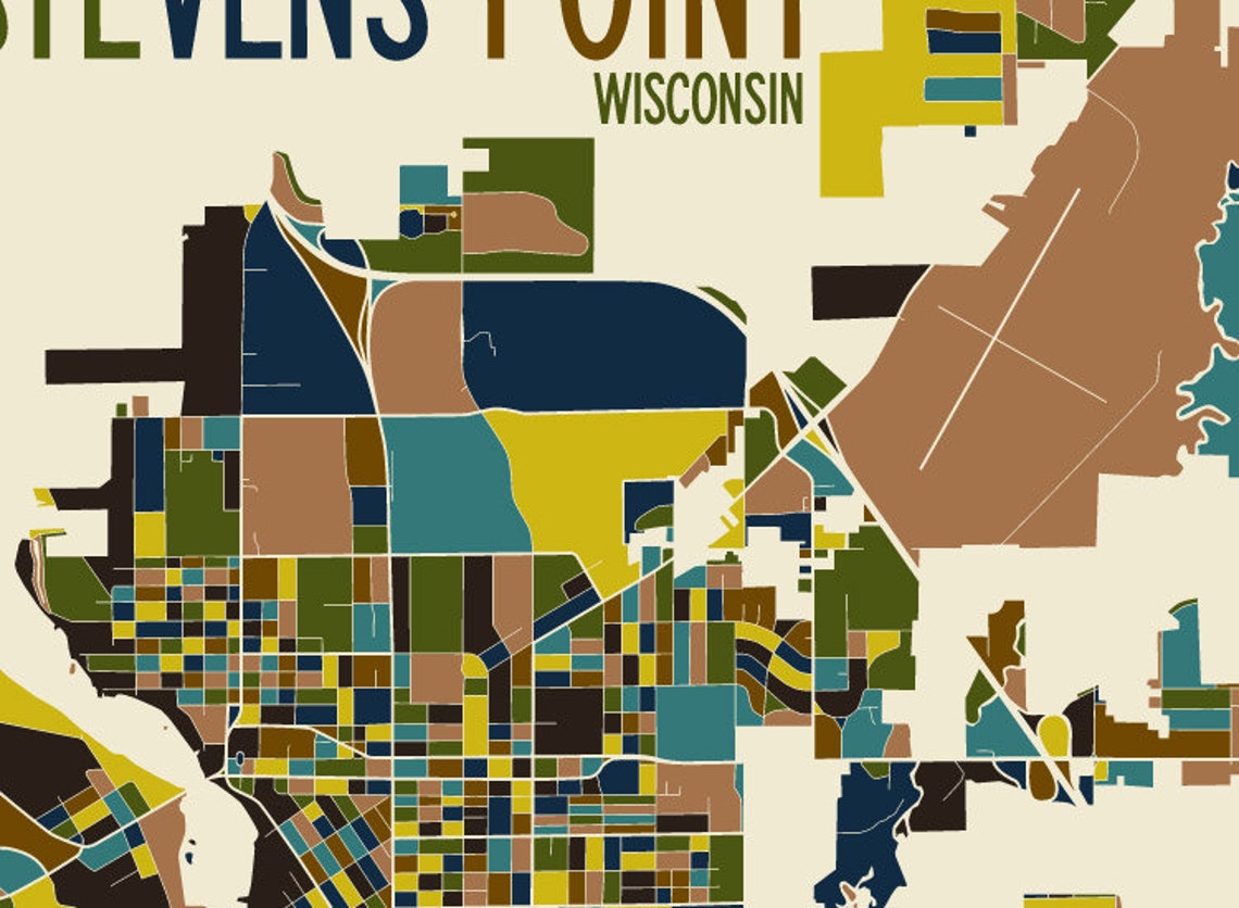 Stevens Point Wisconsin Art Map Print portage County by - Etsy