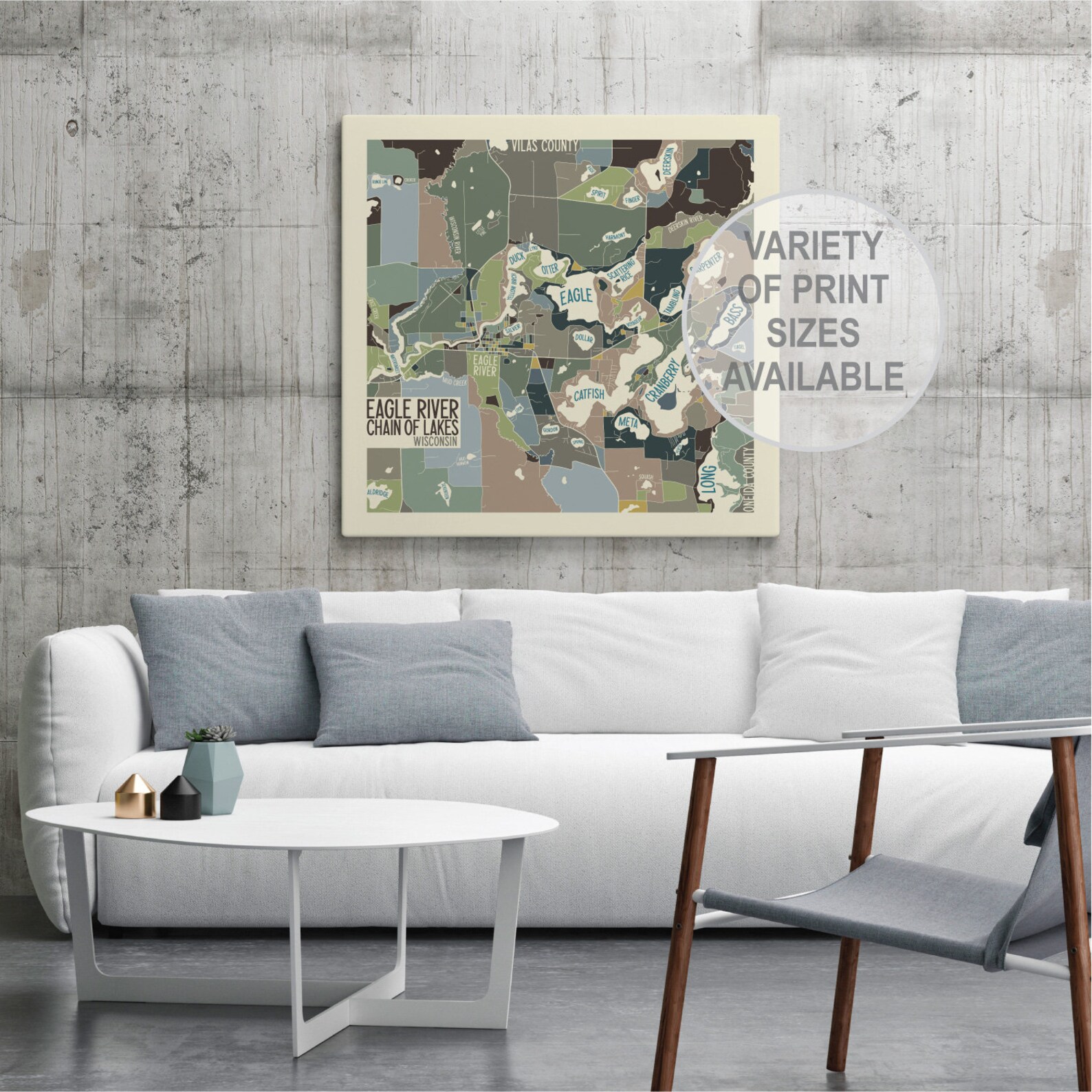 Eagle River Chain of Lakes Wisconsin Art Map Print vilas - Etsy