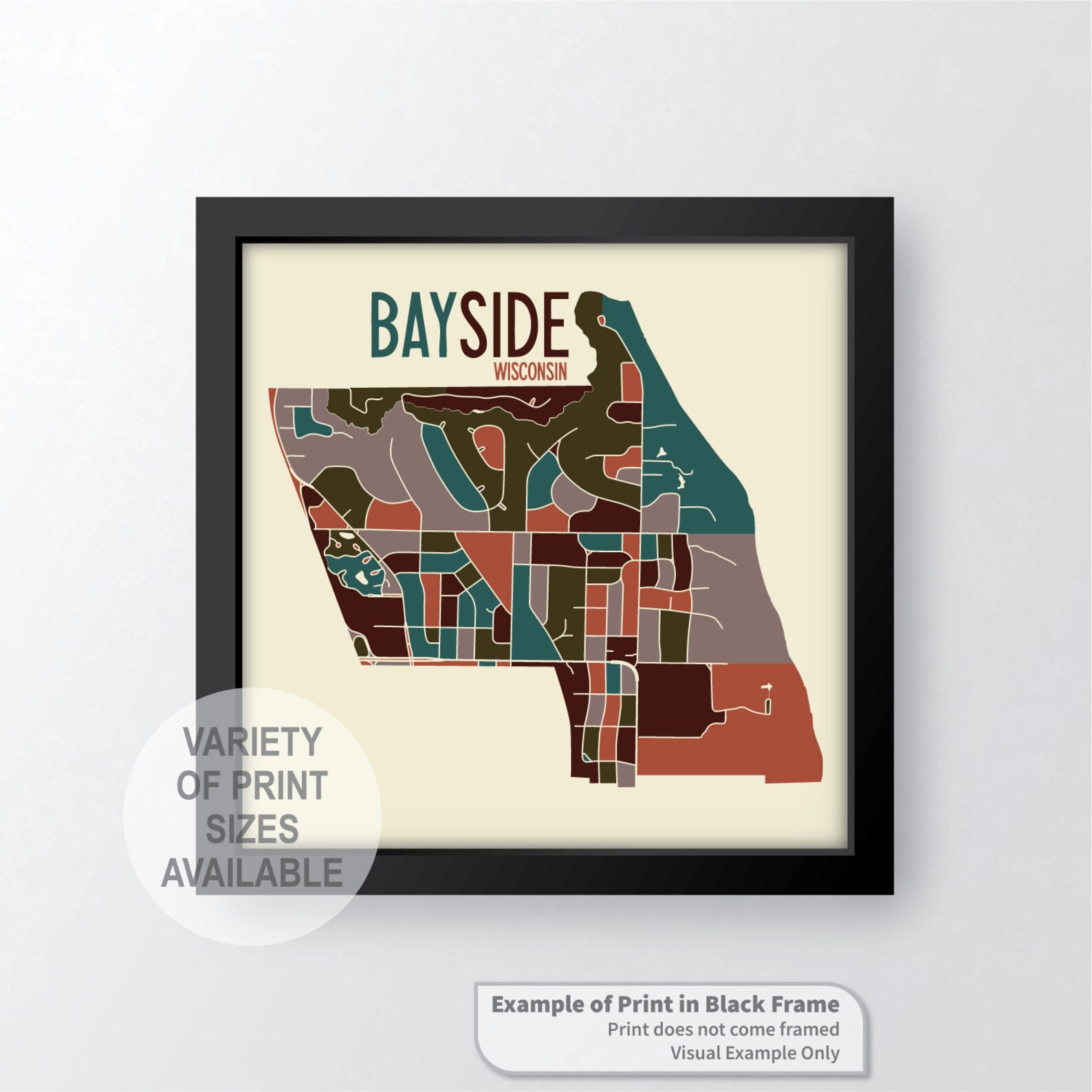 Bayside Wisconsin Art Map Print milwaukee County and Ozaukee - Etsy