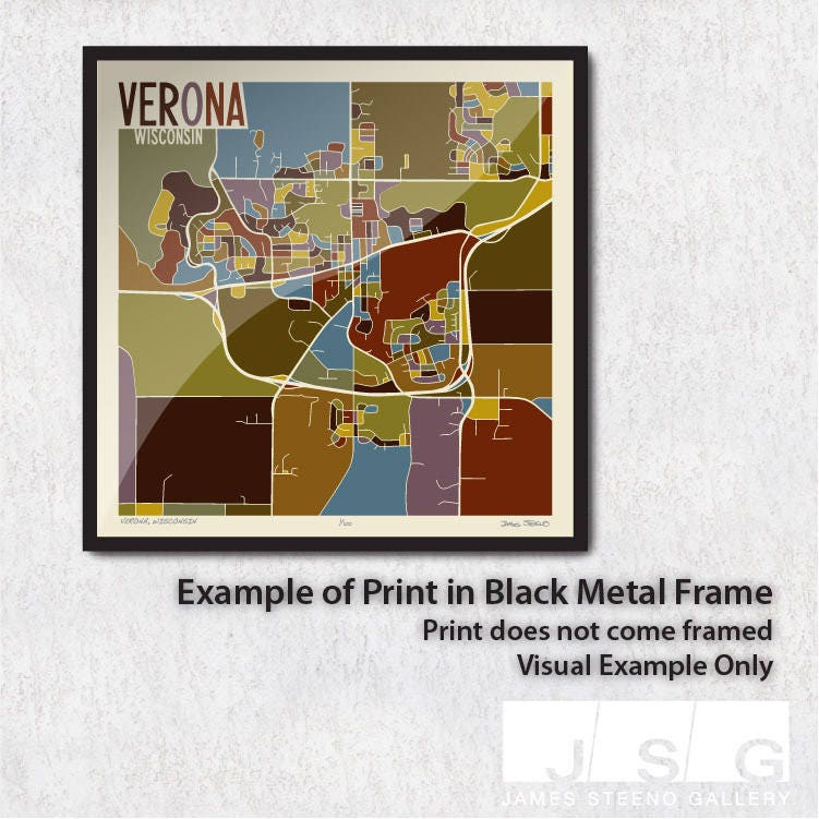 Verona Wisconsin Art Map Print Dane County by James Steeno | Etsy