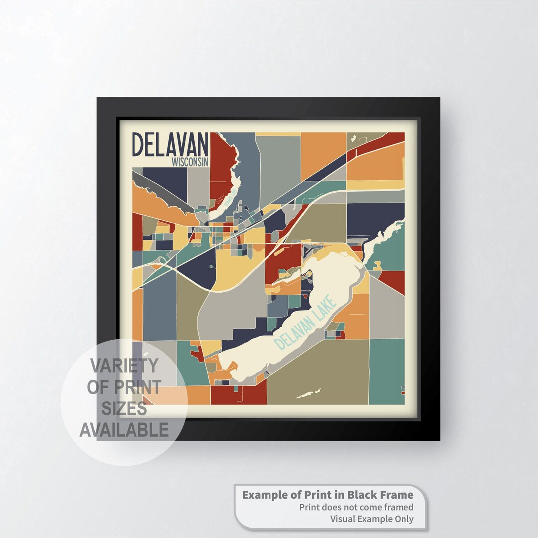 Delavan, Wisconsin Art Map Print by James Steeno (delavan Lake Walworth ...