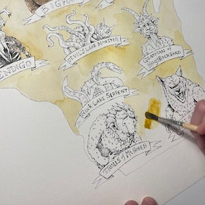 Wisconsin Cryptids Watercolor Map Art Print by James Steeno ...