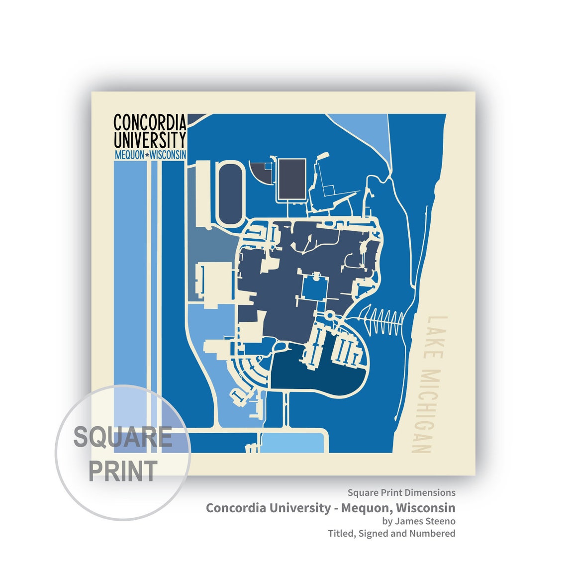 Concordia University Mequon Wisconsin Campus Art Map Print | Etsy