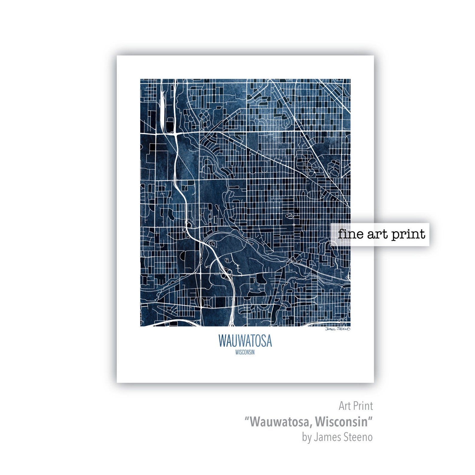 Wauwatosa Wisconsin Watercolor Art Map Print by James Steeno | Etsy