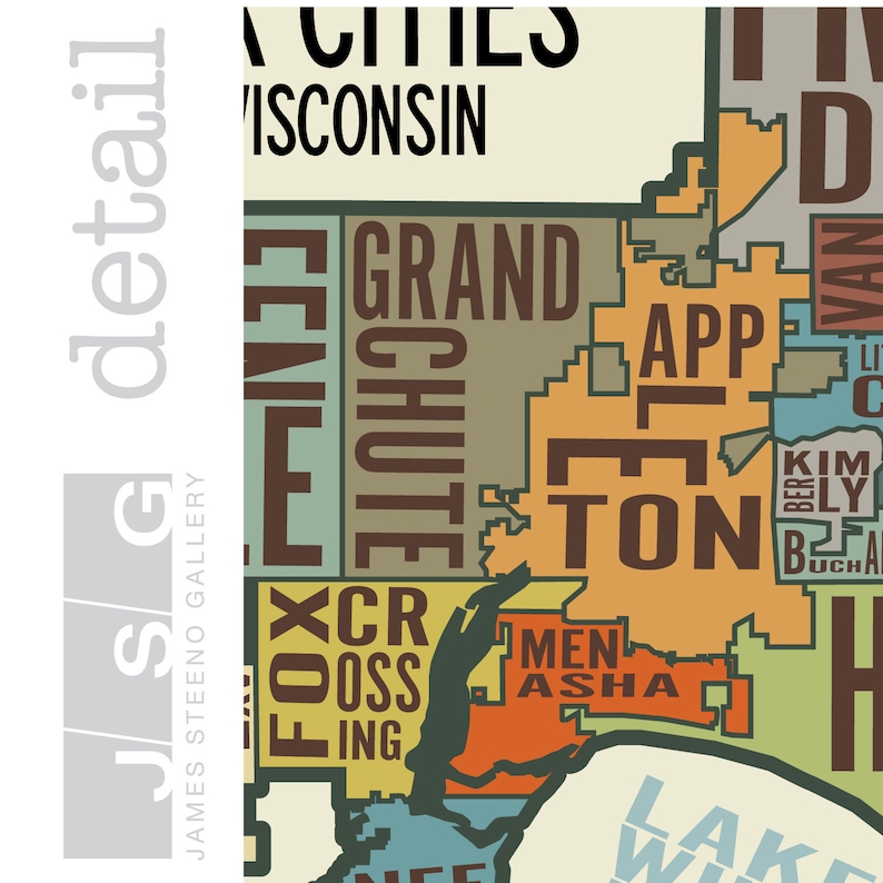 Fox Cities Wisconsin Typography Map Art Print by James Steeno (fox ...