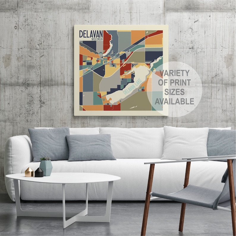 Delavan, Wisconsin Art Map Print by James Steeno (delavan Lake Walworth ...