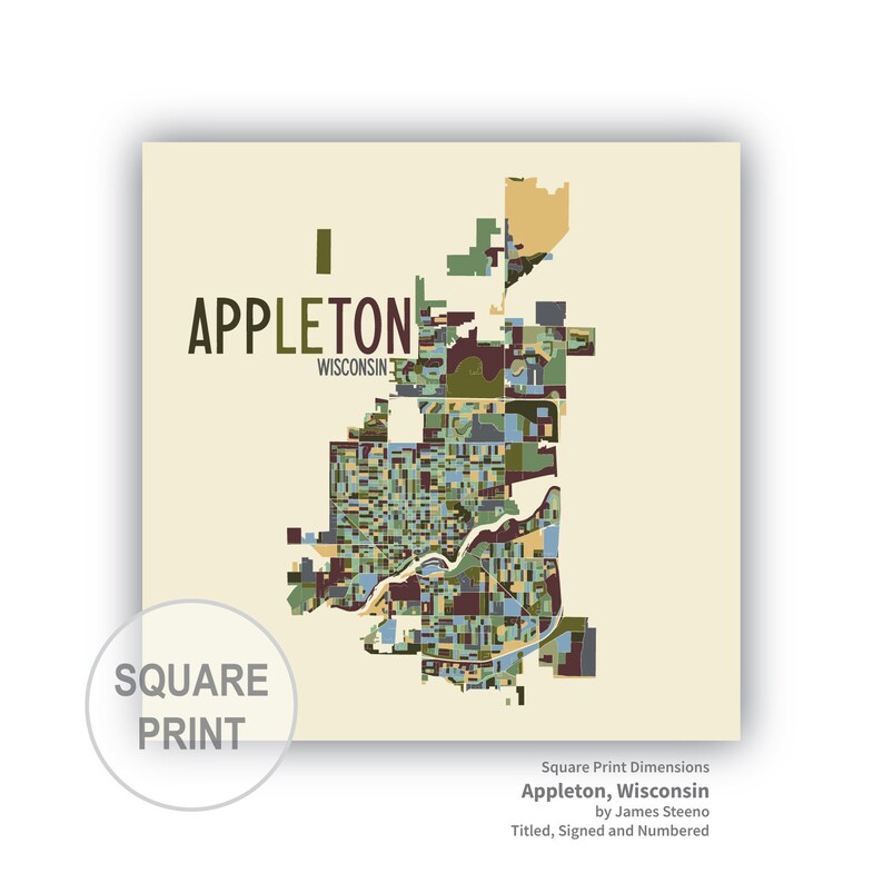 Appleton, Wisconsin City Art Map Print (outagamie, Calument and ...