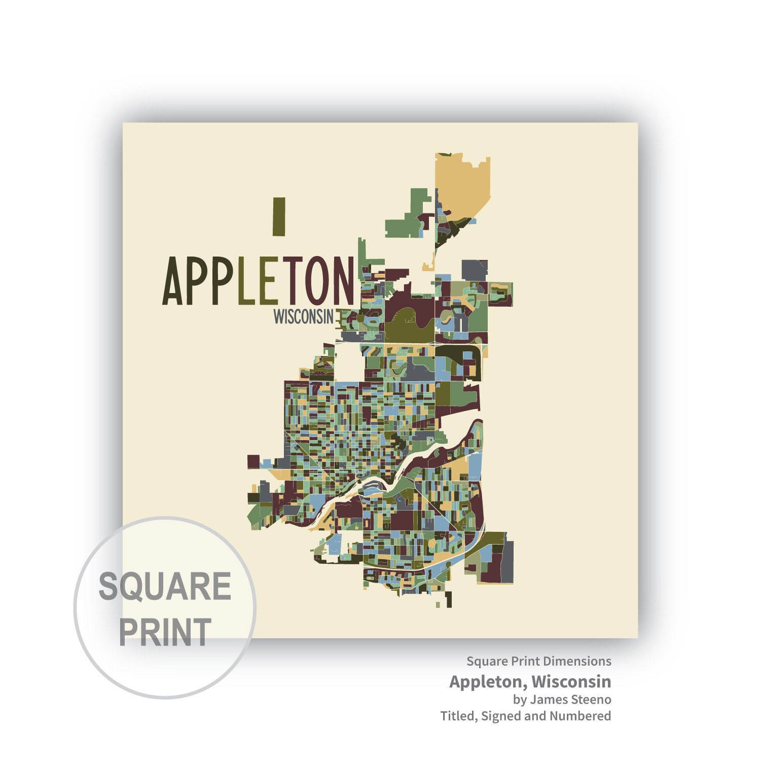 Appleton, Wisconsin City Art Map Print (outagamie, Calument and ...