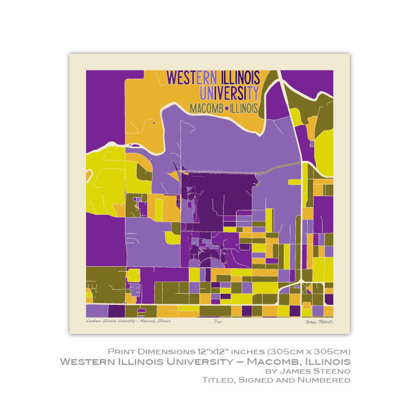Western Illinois University Macomb Illinois Campus Art Map - Etsy