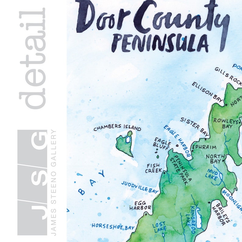 Door County Peninsula Wisconsin Watercolor Map Art Print by James ...