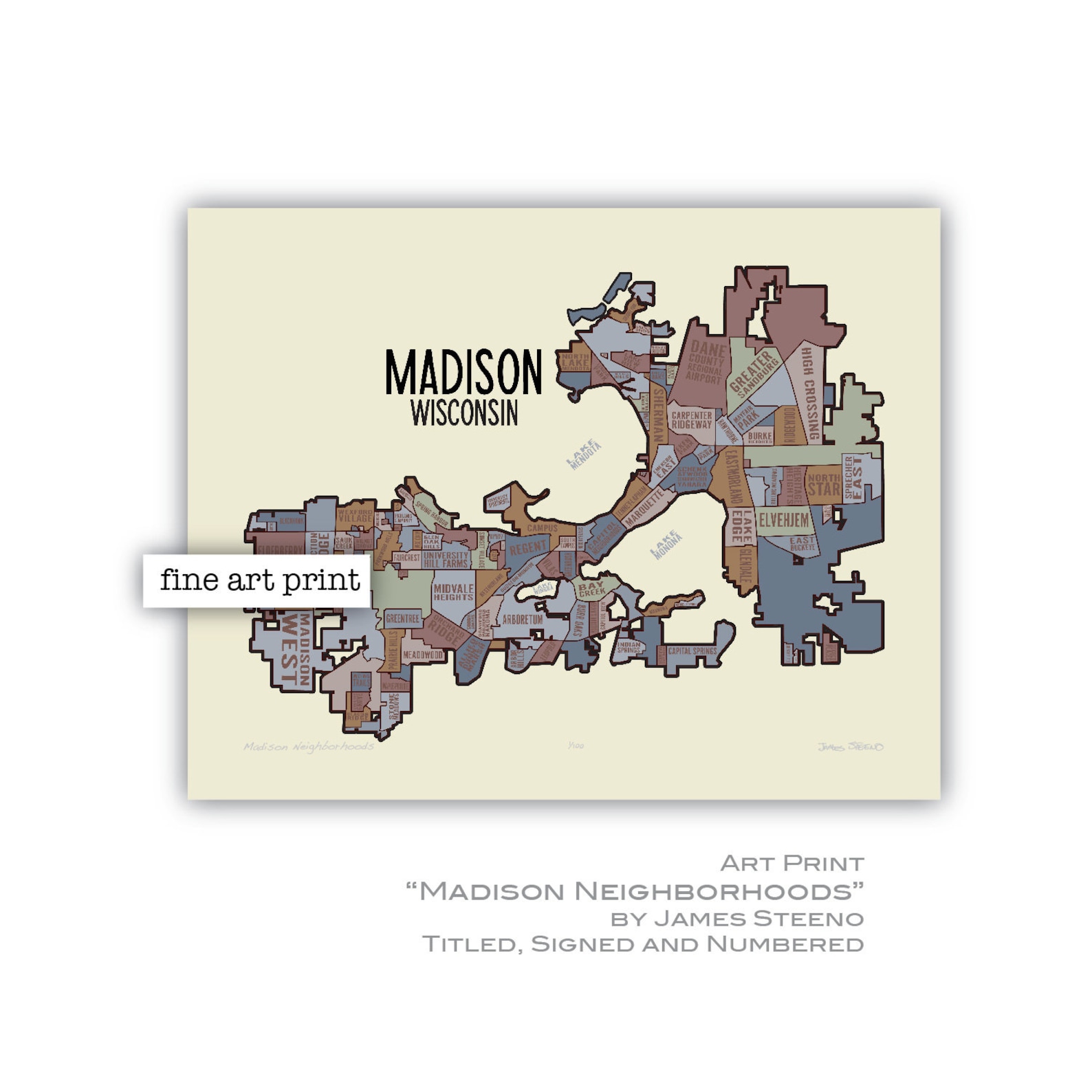 Madison Wisconsin Neighborhoods Typography Map Art Print by - Etsy