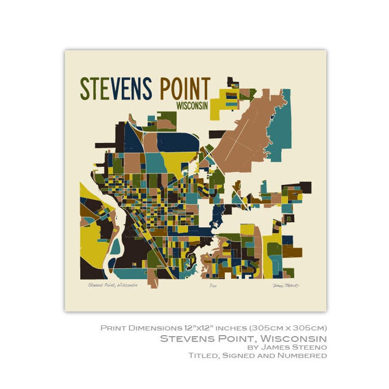 Stevens Point Wisconsin Art Map Print portage County by - Etsy