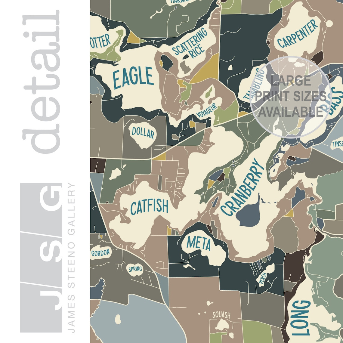 Eagle River Chain of Lakes Wisconsin Art Map Print vilas - Etsy