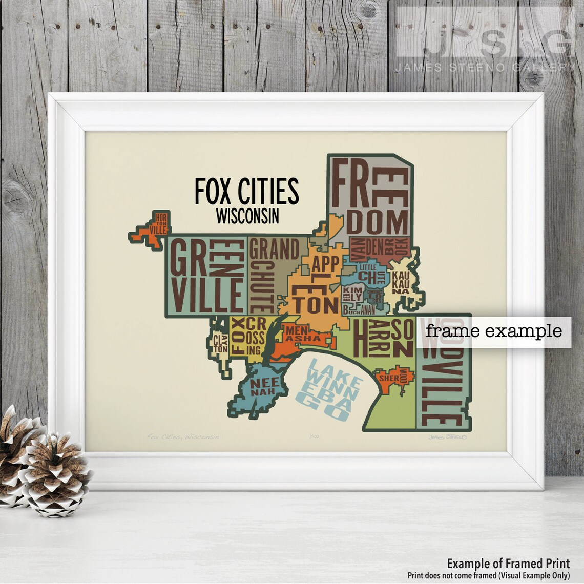 Fox Cities Wisconsin Typography Map Art Print by James Steeno (fox ...