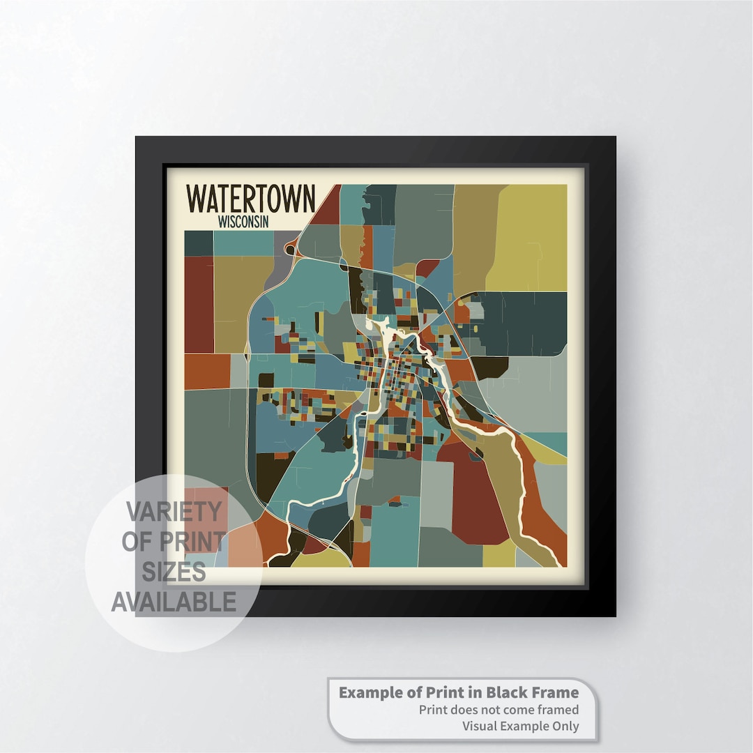 Watertown, Wisconsin Art Map Print (dodge County, Jefferson County) by ...