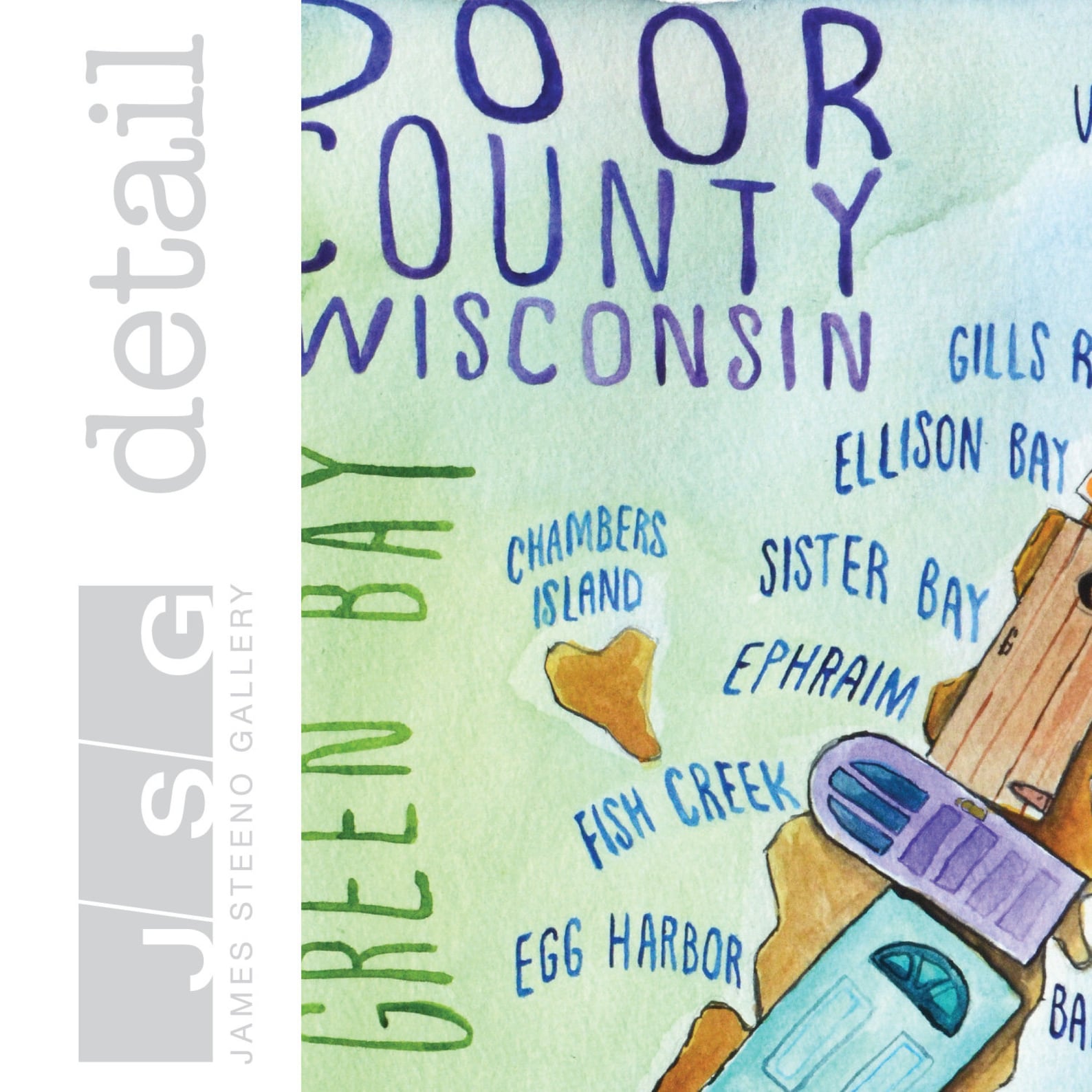 Door County Wisconsin Watercolor Fun Map Art Print by James Steeno ...