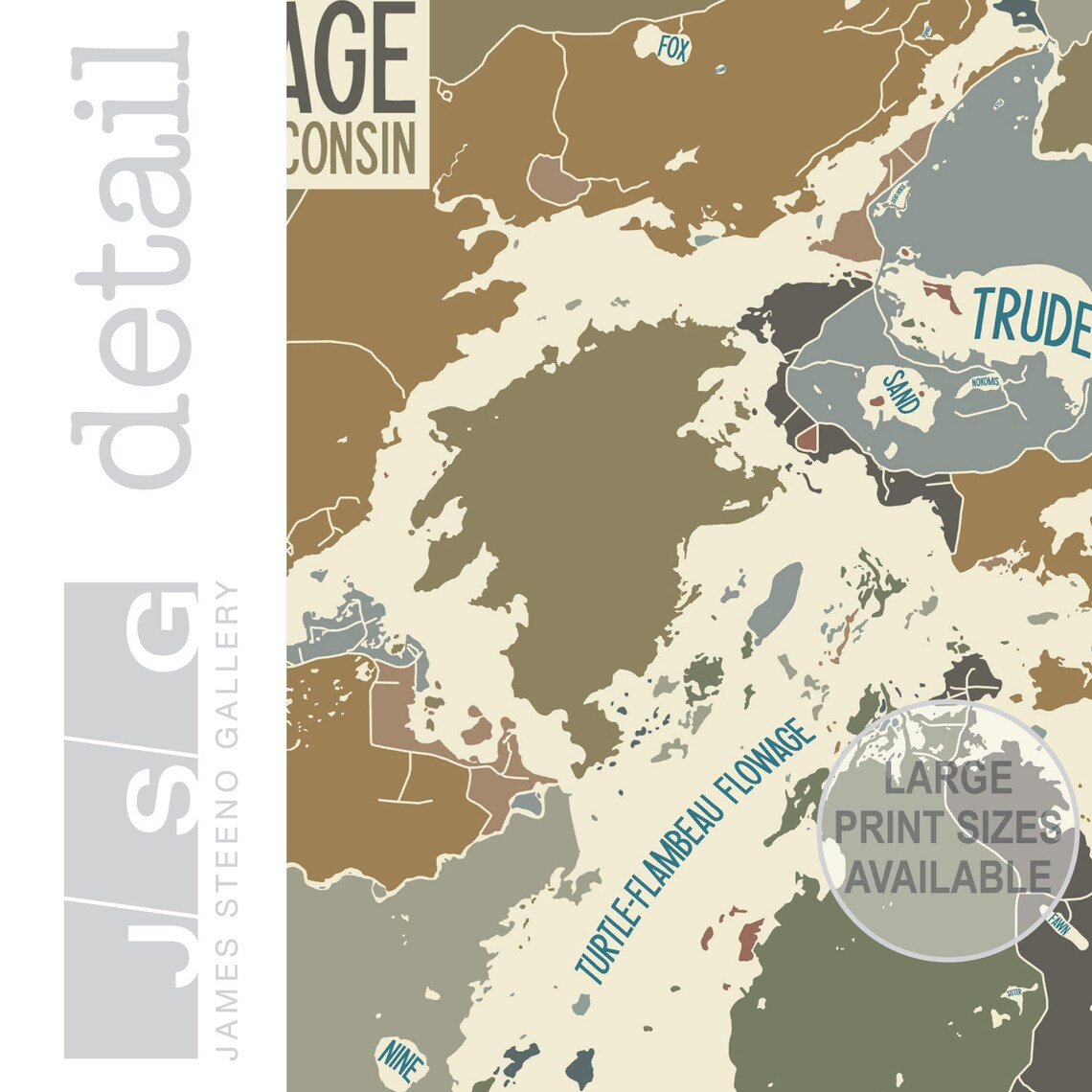 Turtle Flambeau Flowage Wisconsin Art Map Print by James Steeno (iron ...