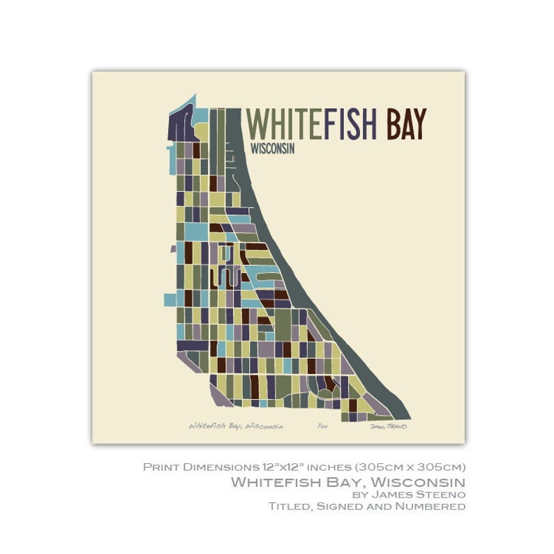 Whitefish Bay Wisconsin Art Map Print milwaukee County by | Etsy