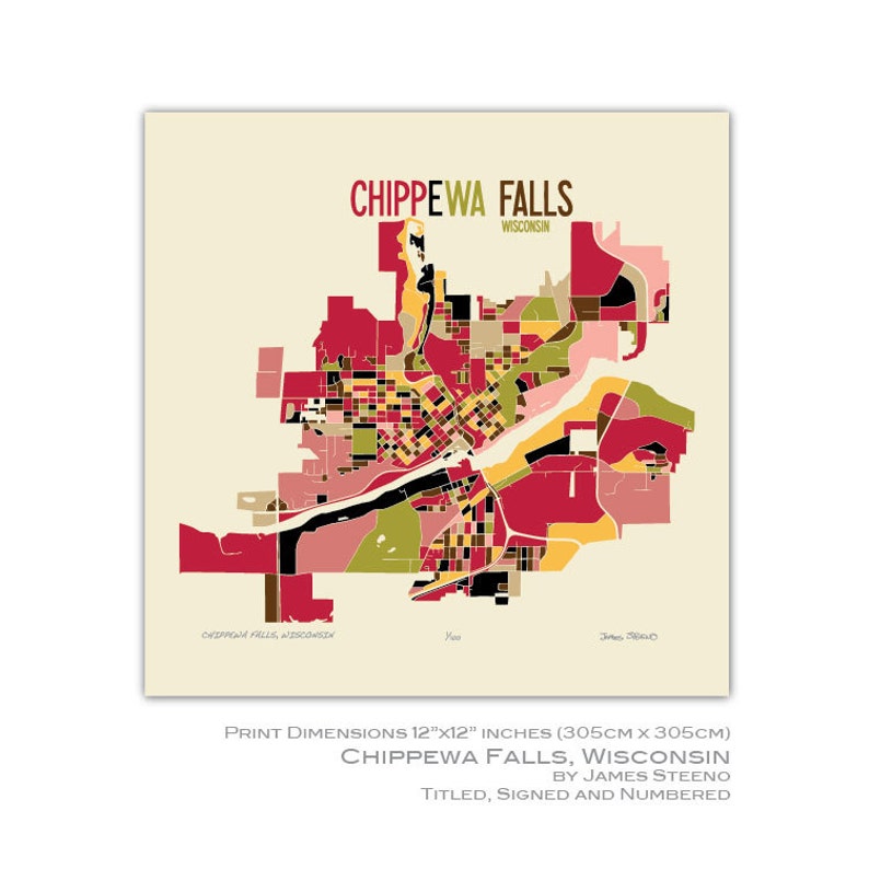 Chippewa Falls Wisconsin Art Map Print chippewa County by | Etsy