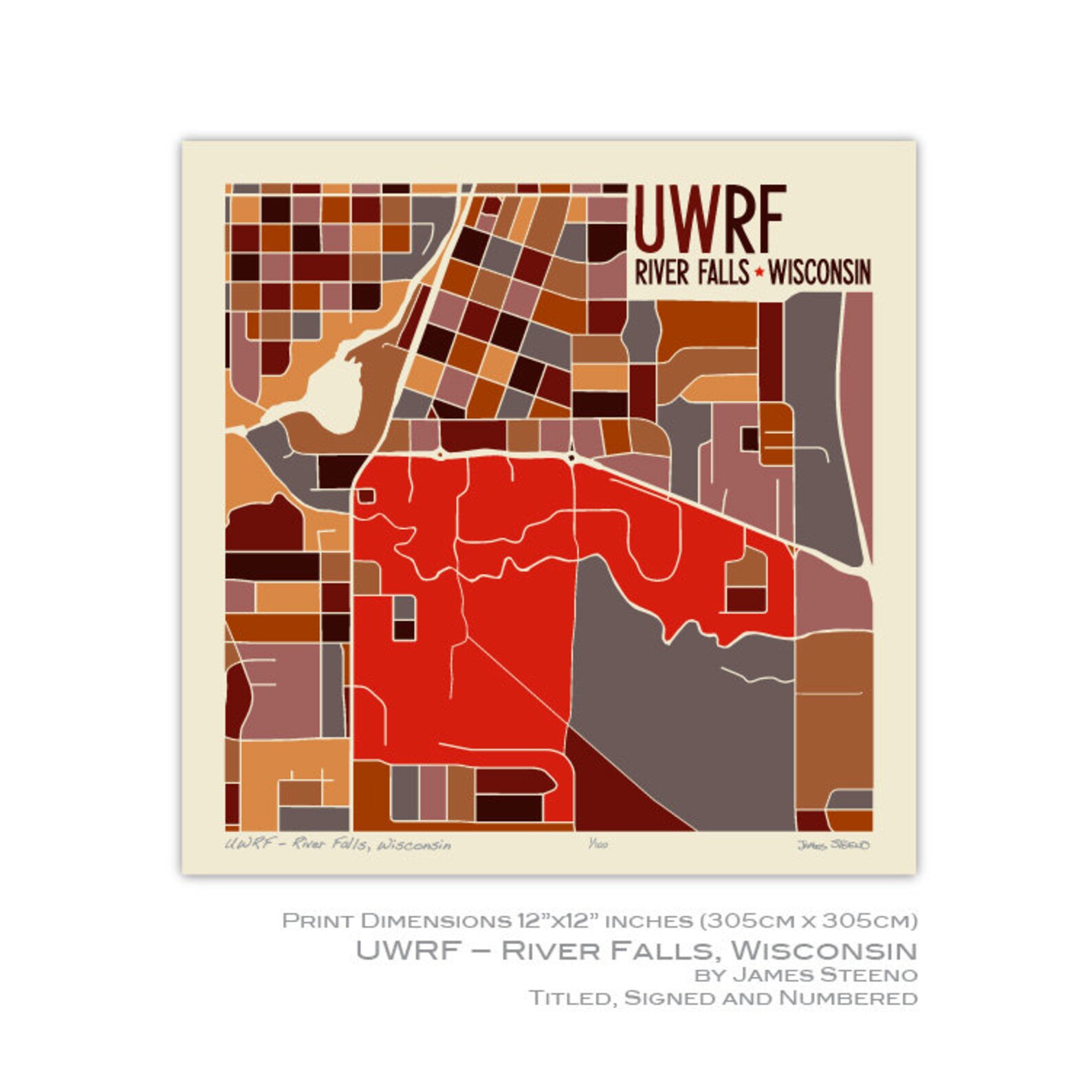 UWRF River Falls Wisconsin University Campus Art Map Print | Etsy