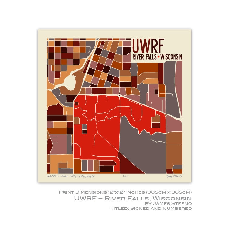 UWRF River Falls Wisconsin University Campus Art Map Print | Etsy