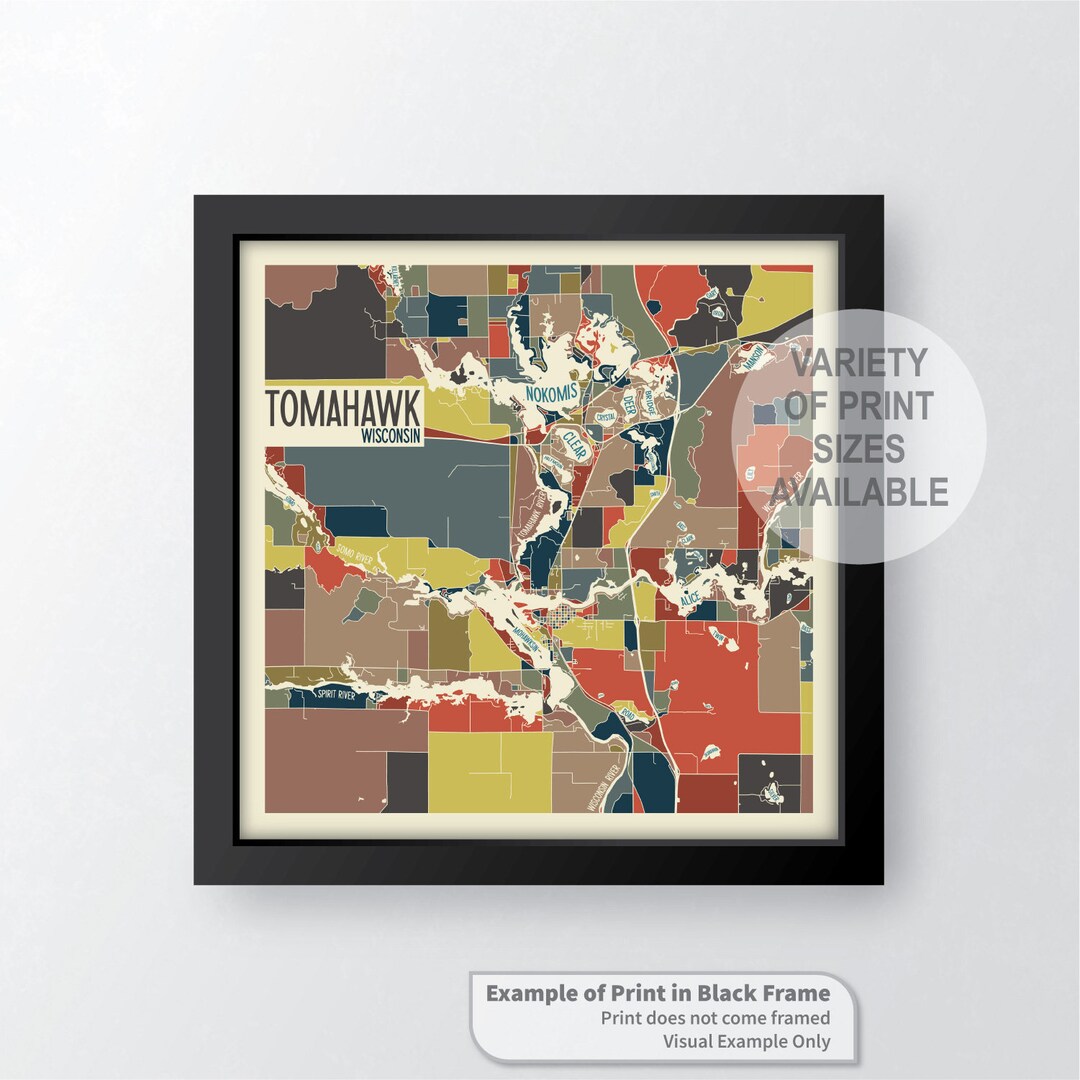 Tomahawk, Wisconsin Art Map Print (lincoln County, Lake Mohawksin, Lake ...