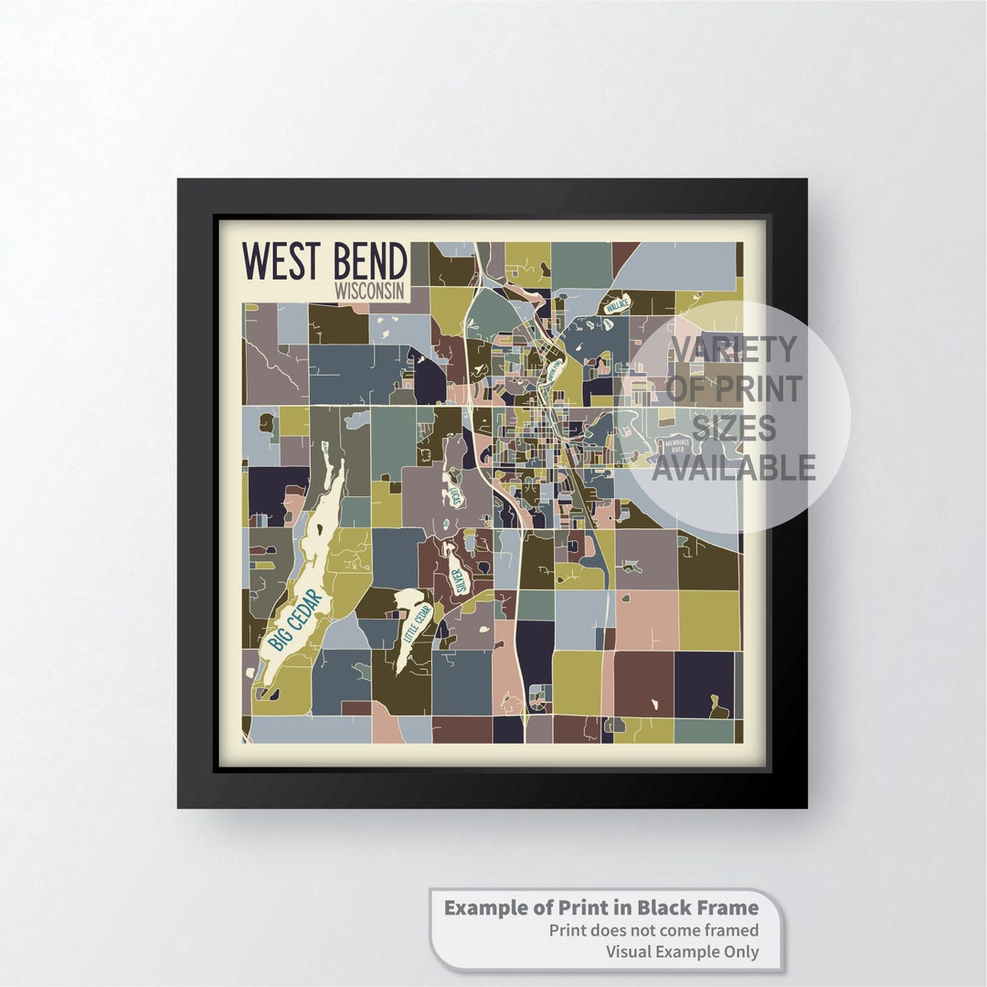 West Bend, Wisconsin Art Map Print (washington County) by James Steeno ...